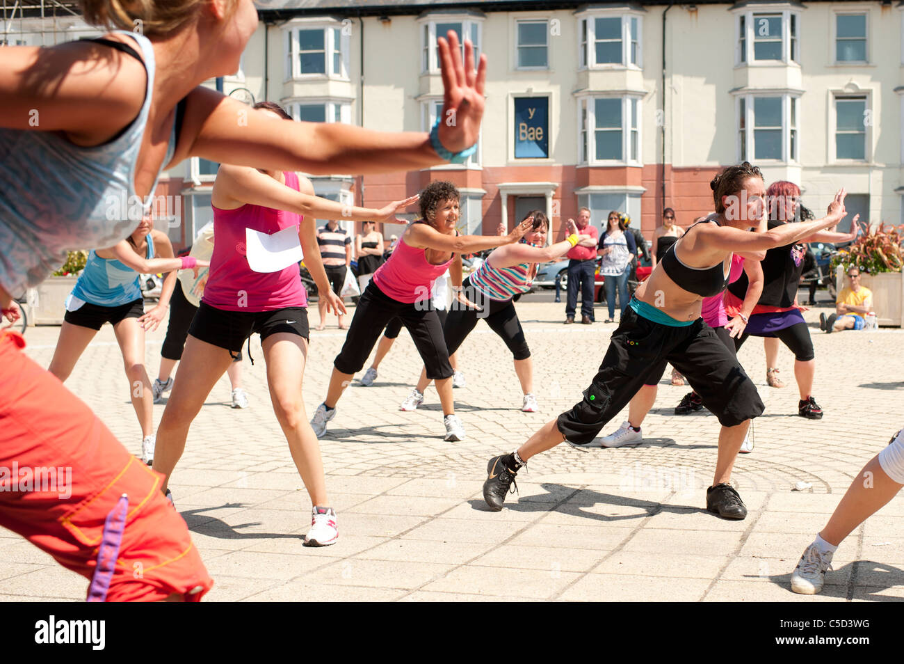 a group of women Zumba dancers aerobic fitness class on Aberystwyth ...