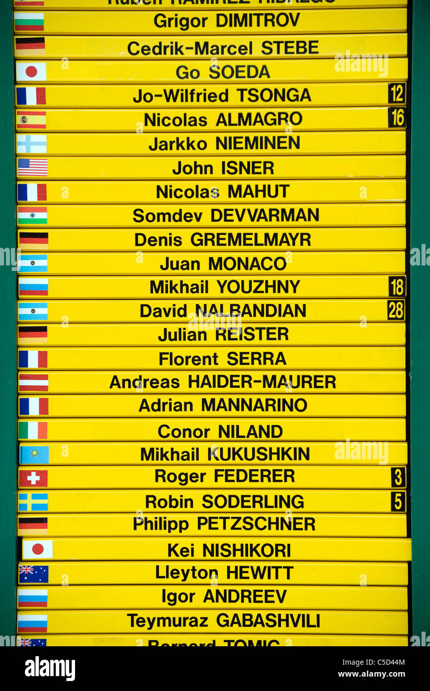 Draw board detail during the 2011 Wimbledon Tennis Championships Stock ...