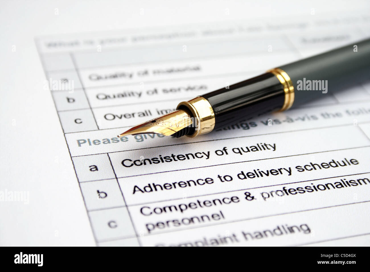Quality evaluation form Stock Photo - Alamy
