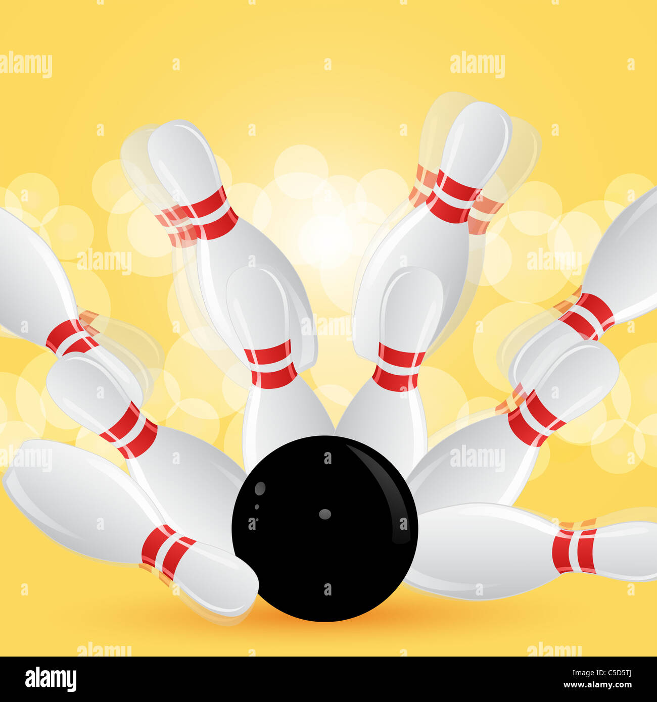 Bowling strike with blurred pins on an orange background Stock Photo ...