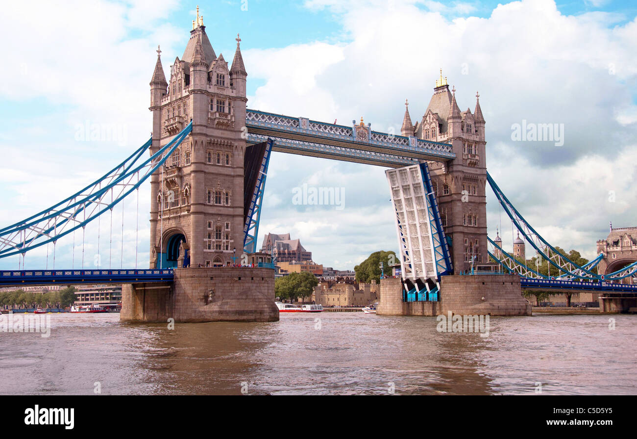 Tower Bridge with bridge raised on the river thames Stock Photo - Alamy