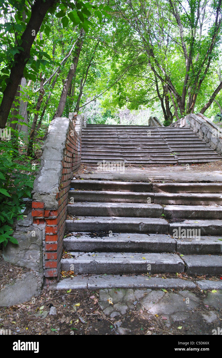 The old staircase in the summer in the park Kuzminki, Moscow, Russia ...