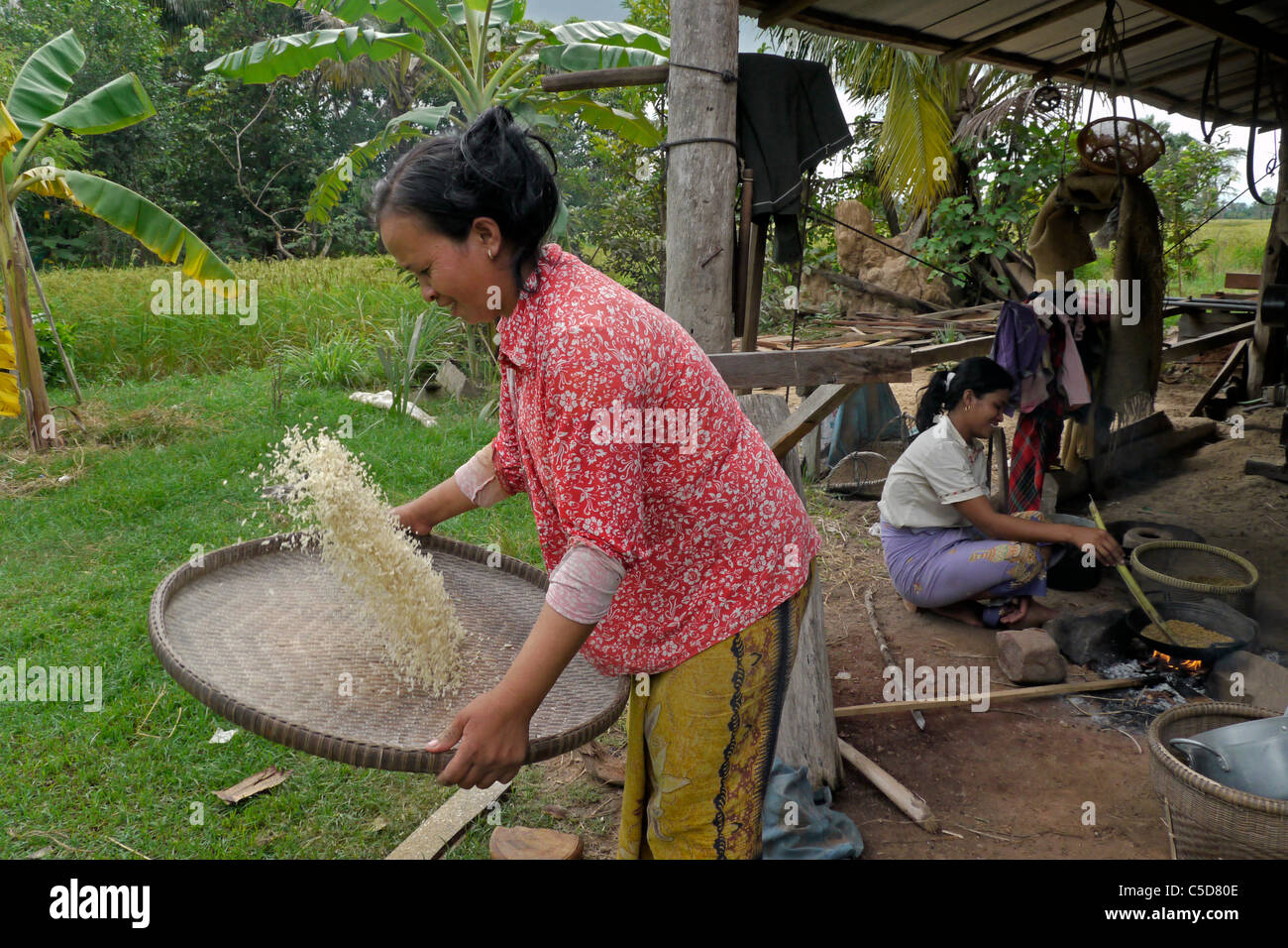 Woman cleaning rice hi-res stock photography and images - Alamy
