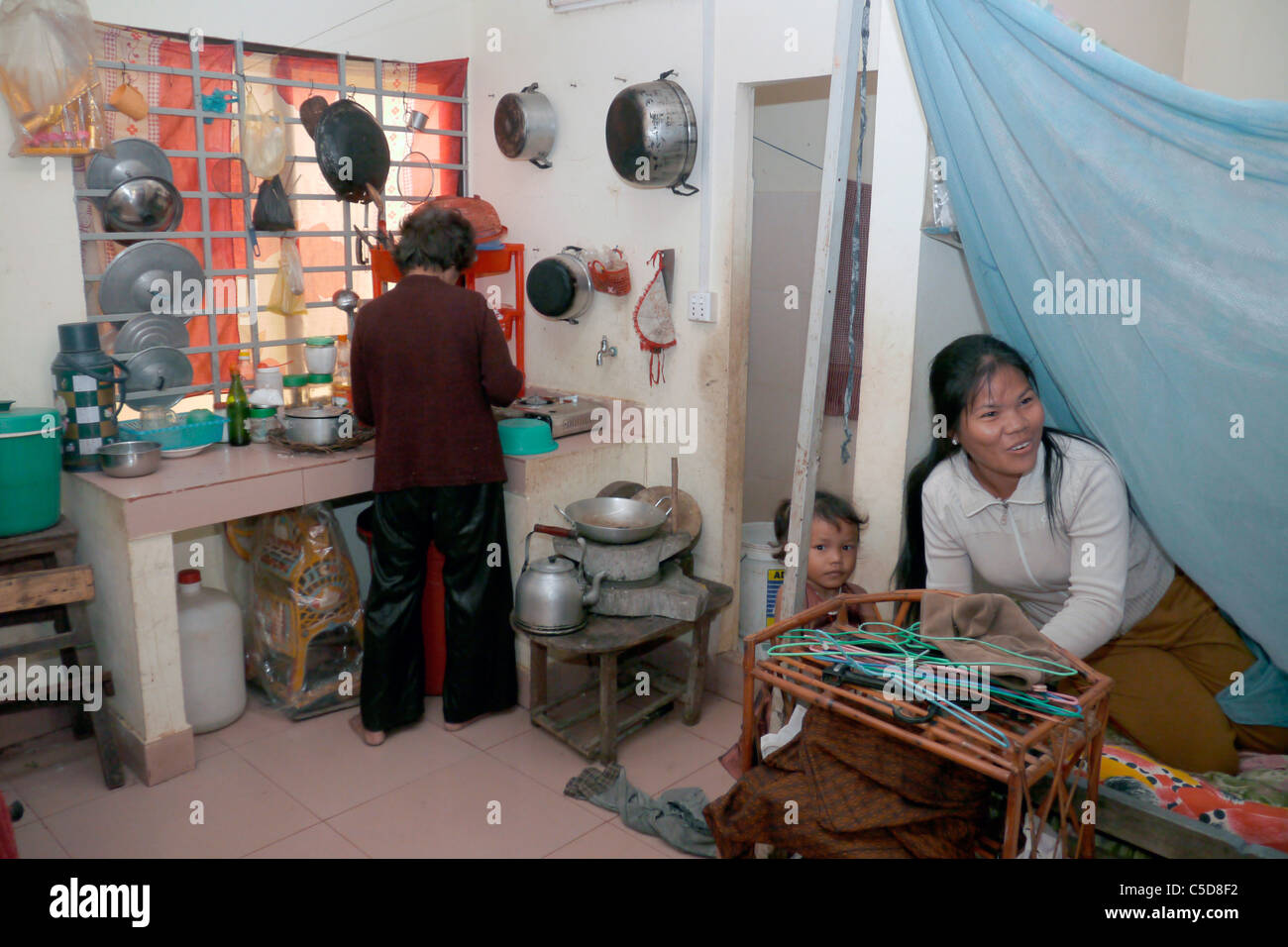CAMBODIA Interior of house in resettlement area. Toul Sambo village is ...