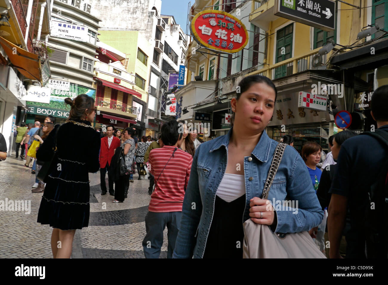 MACAU Street scene in downtown Macau with shoppers and tourists from ...