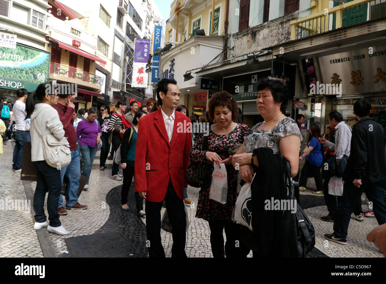 MACAU Street scene in downtown Macau with shoppers and tourists from ...