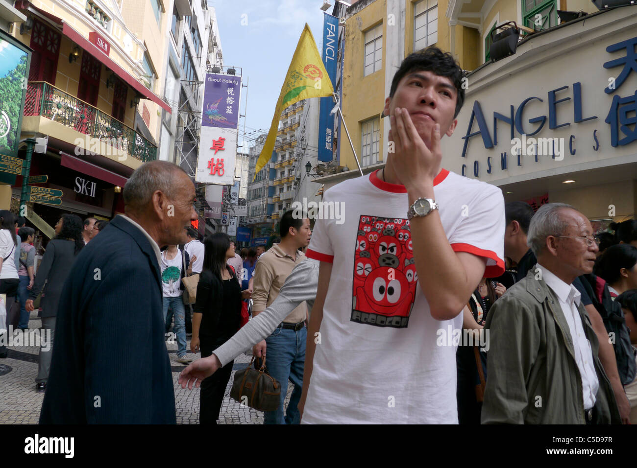 MACAU Street scene in downtown Macau with shoppers and tourists from ...