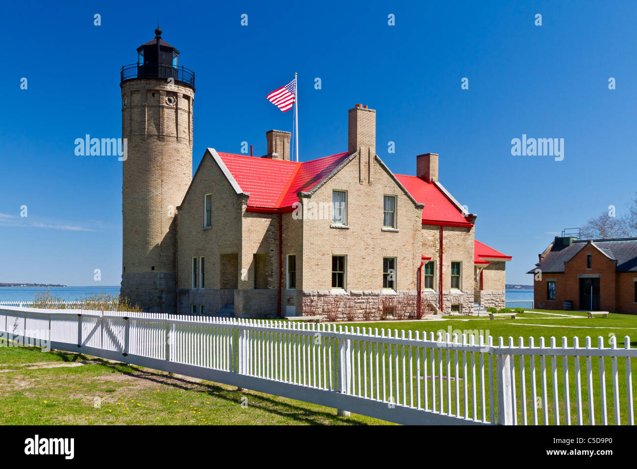 The historic Old Mackinac Point Lighthouse in Mackinaw City, Michigan ...