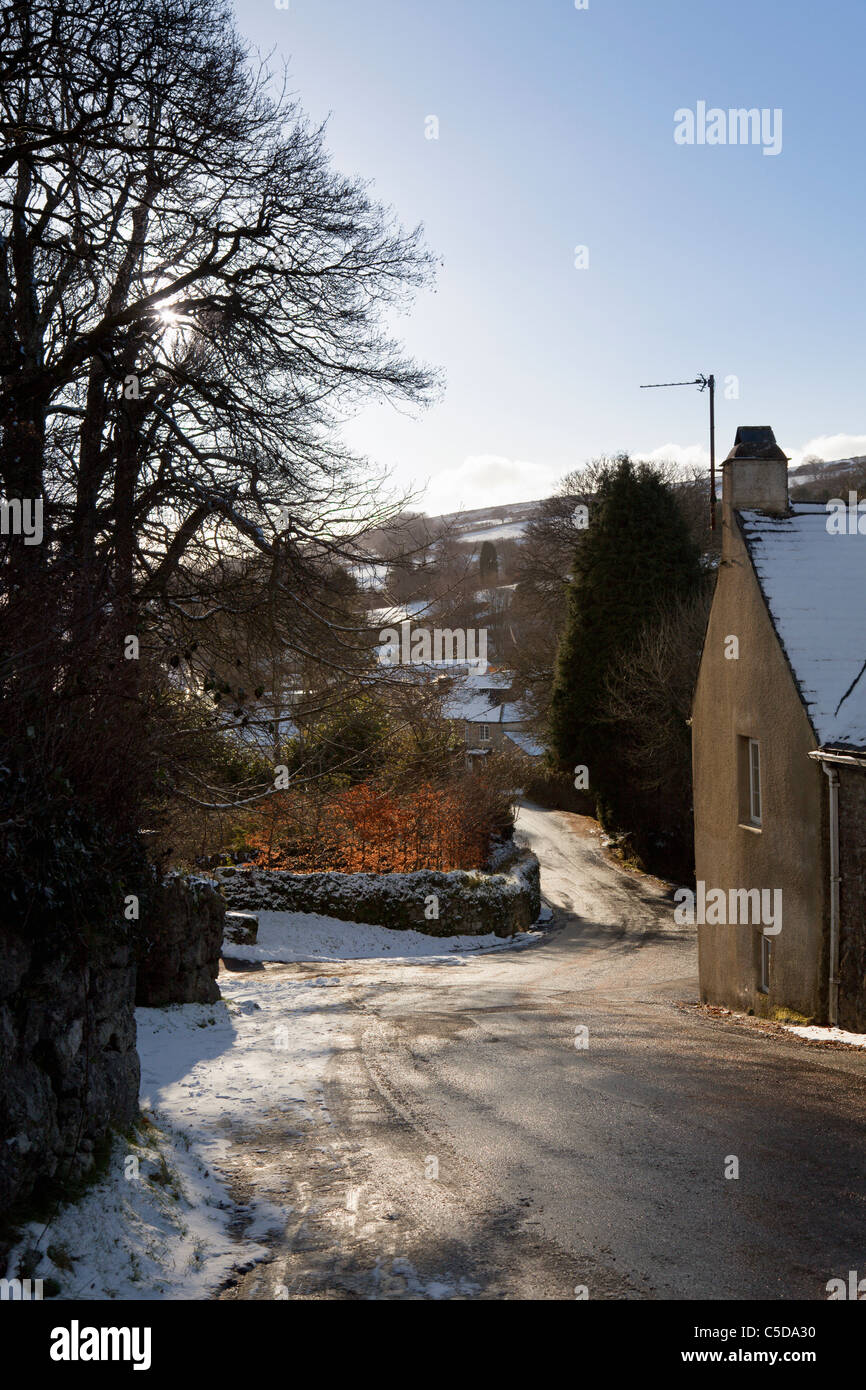 Widecombe in the Moor with Winter snow, Dartmoor, Devon, England, UK ...