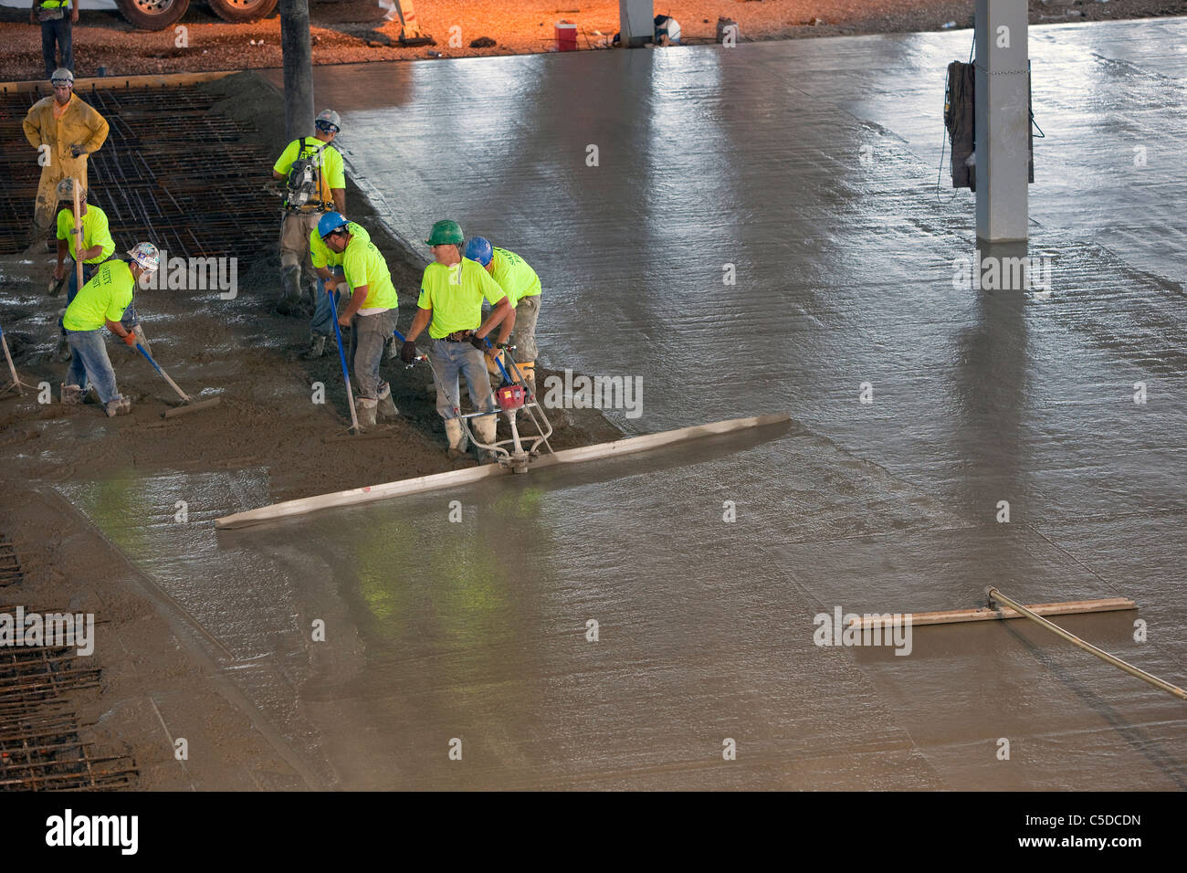 Concrete Pour over Rebar (reinforcing steel, reinforcement steel Stock ...