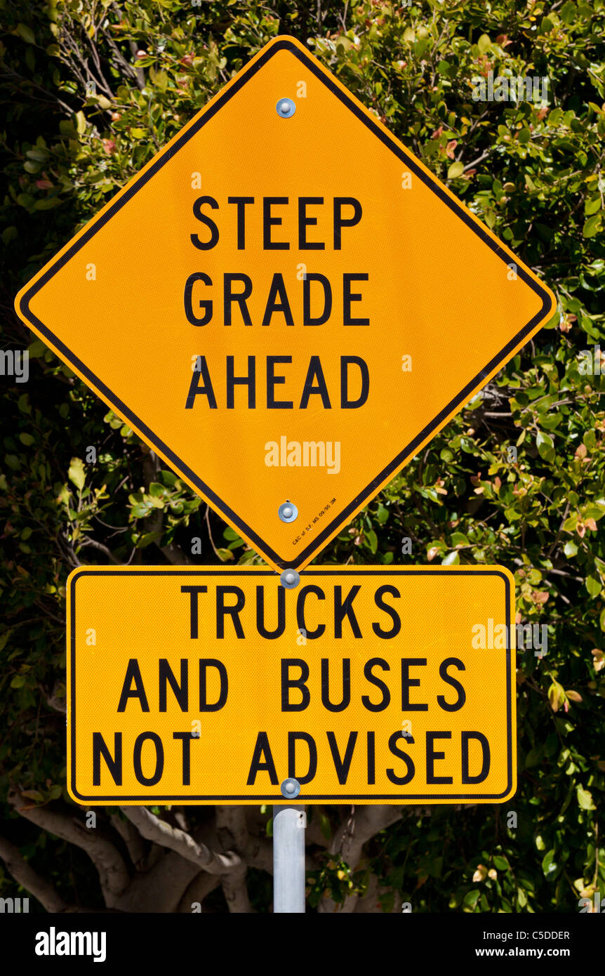 Yellow street warning signs San Francisco California USA Stock Photo ...