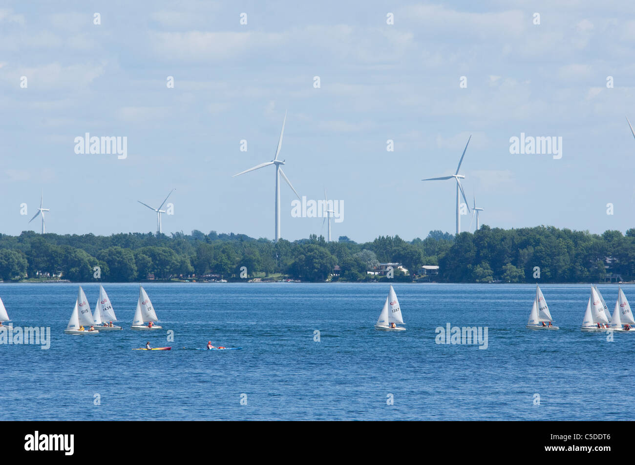 Canada, Ontario, Kingston. Wind turbines on Wolf Island located on Lake ...