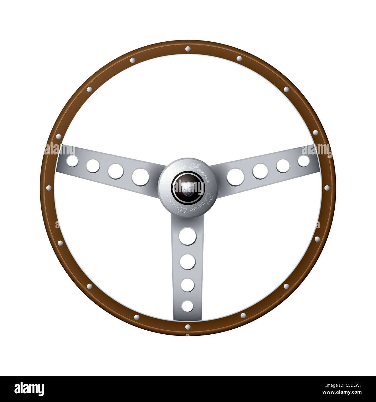 Wooden rim steering wheel with classic metal arms and rivets Stock ...