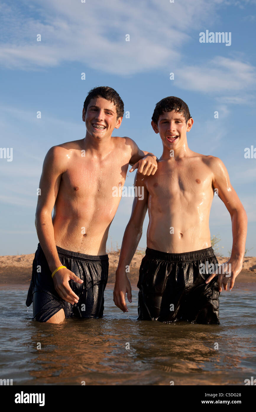 Happy 13 And 16 Year Old Athletic Anglo Brothers Other Enjoy Summer