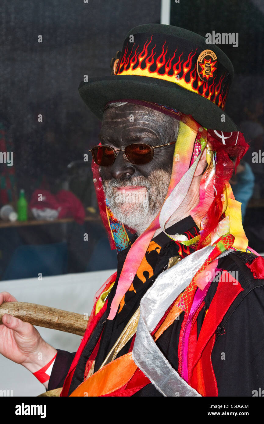 Foxs Border Morris Dancers in bright tattered clothing. Detail and ...