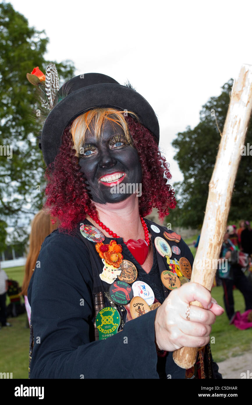 Foxs Border Morris Dancers in bright tattered clothing. Detail and ...