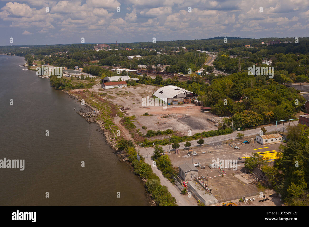 POUGHKEEPSIE, NEW YORK, USA - Aerial view of brownfield, abandoned ...