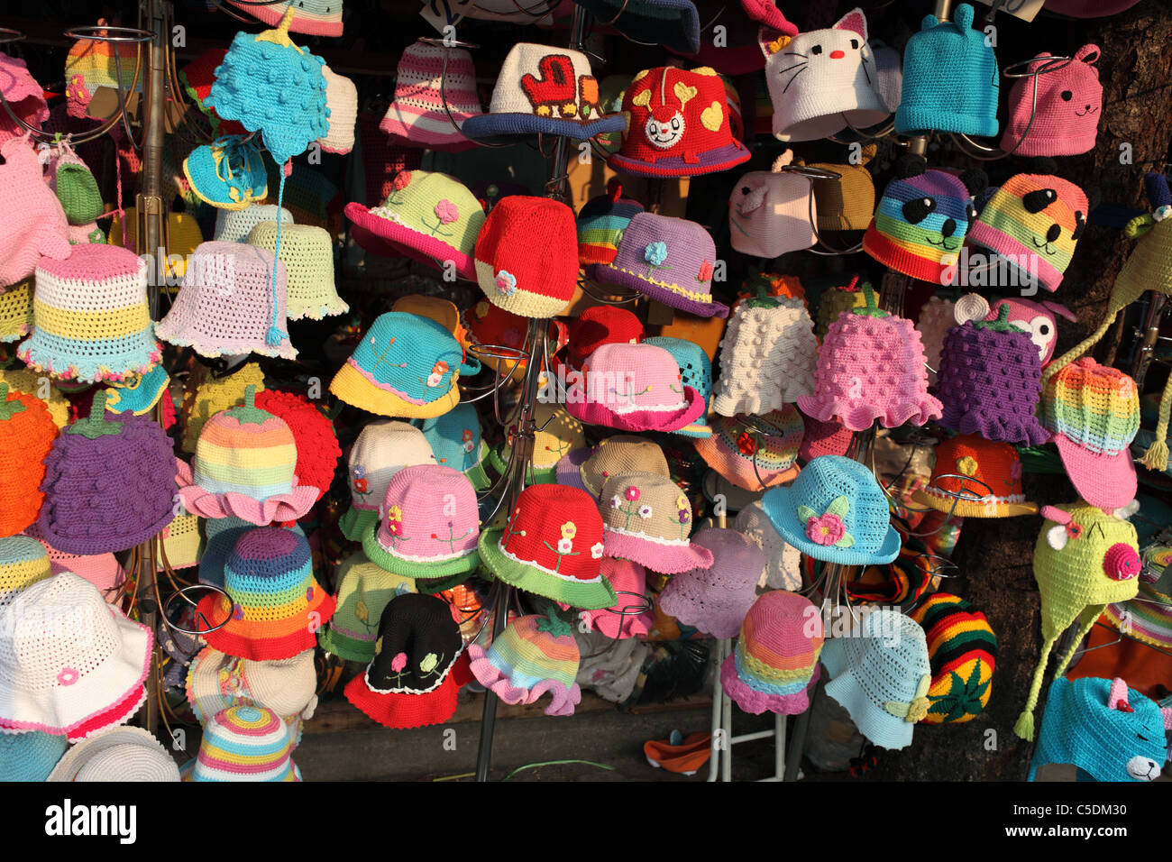 Hat stall at Chatuchak weekend market, Bangkok, Thailand Stock Photo ...