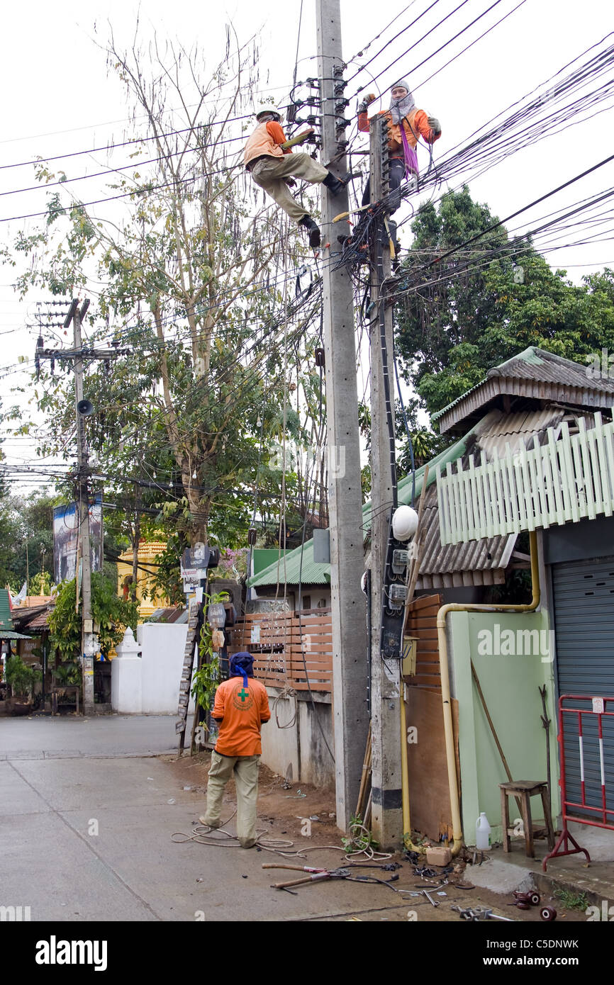 Repairs of electrical lines Stock Photo - Alamy