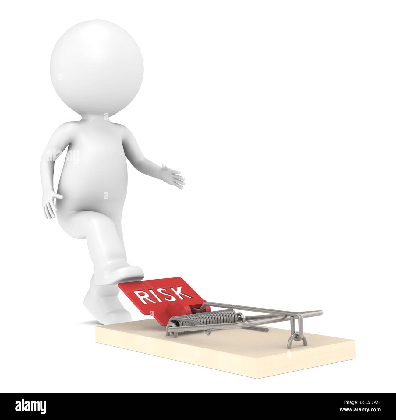 3d little human character about to step on a Mouse Trap Stock Photo - Alamy