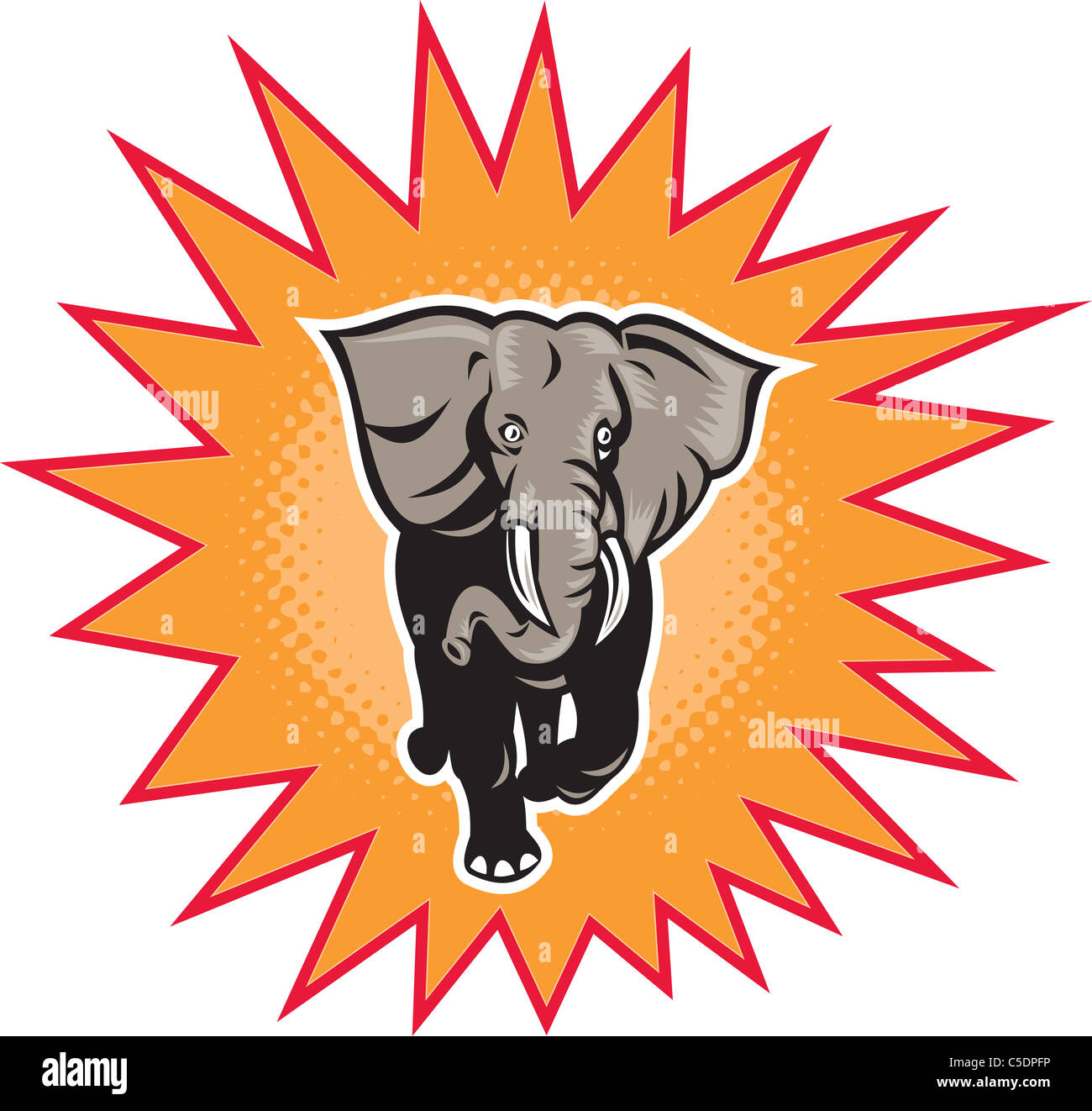 illustration of an african elephant charging halftone dots set inside ...
