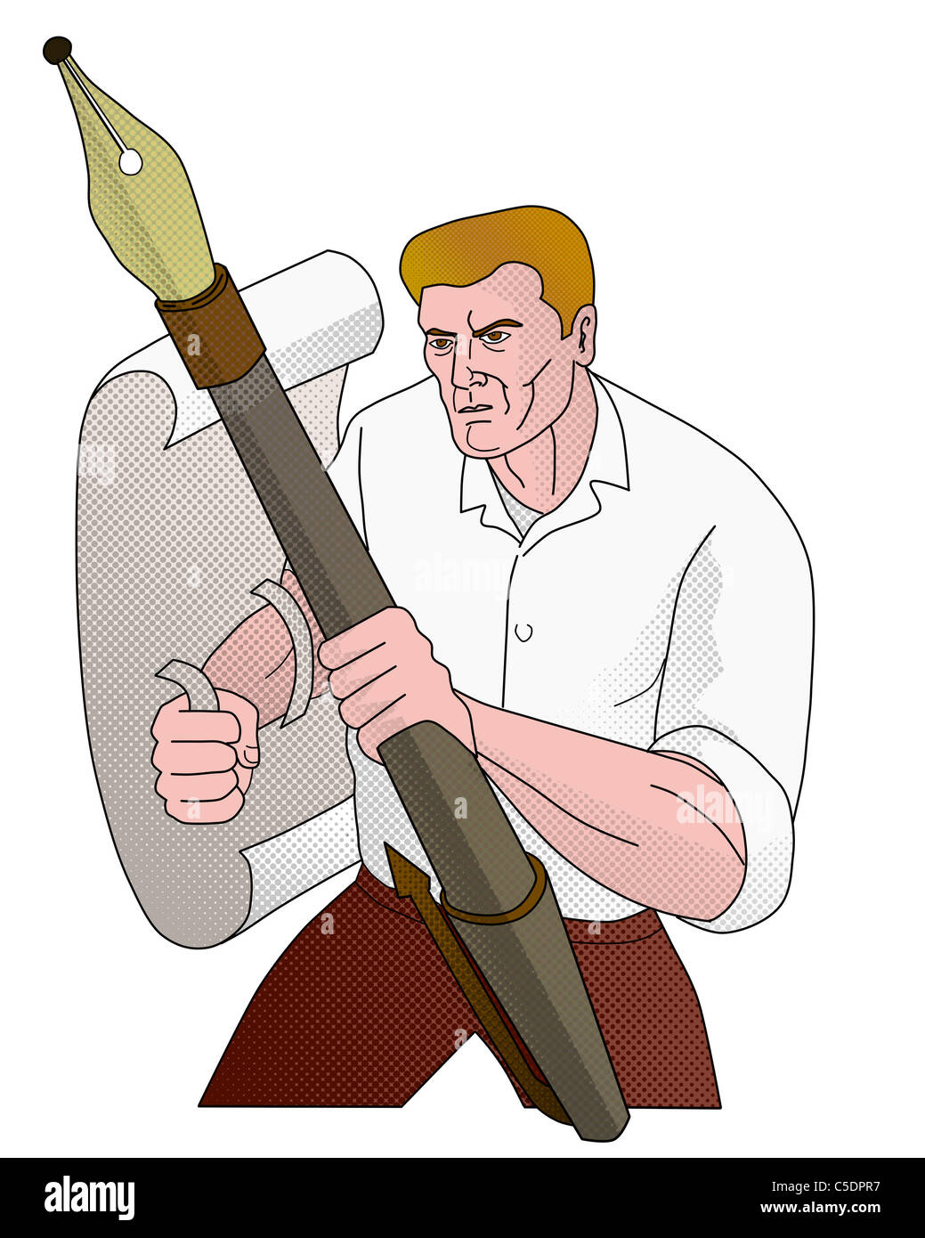 illustration of a male writer journalist wielding holding a pen and ...