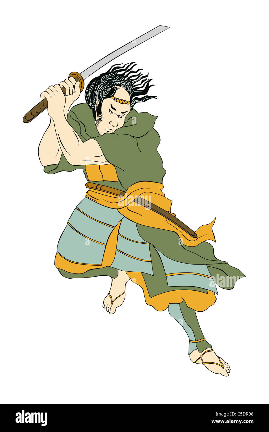 illustration of a Samurai warrior with katana sword in fighting stance ...
