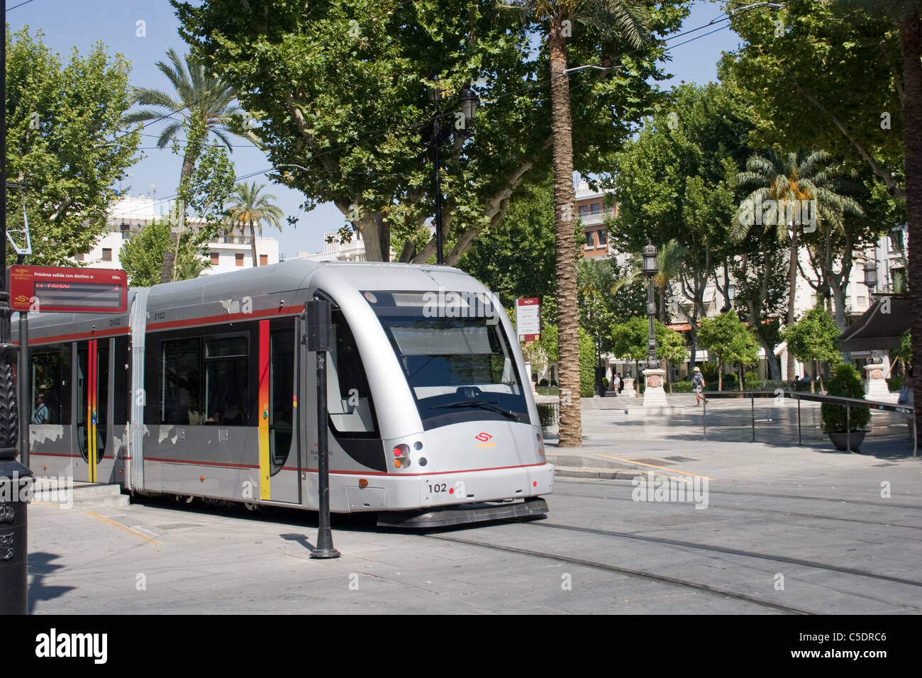 Metro tram stop, Plaza Nueva, city centre, Seville, Andalucia, Spain ...