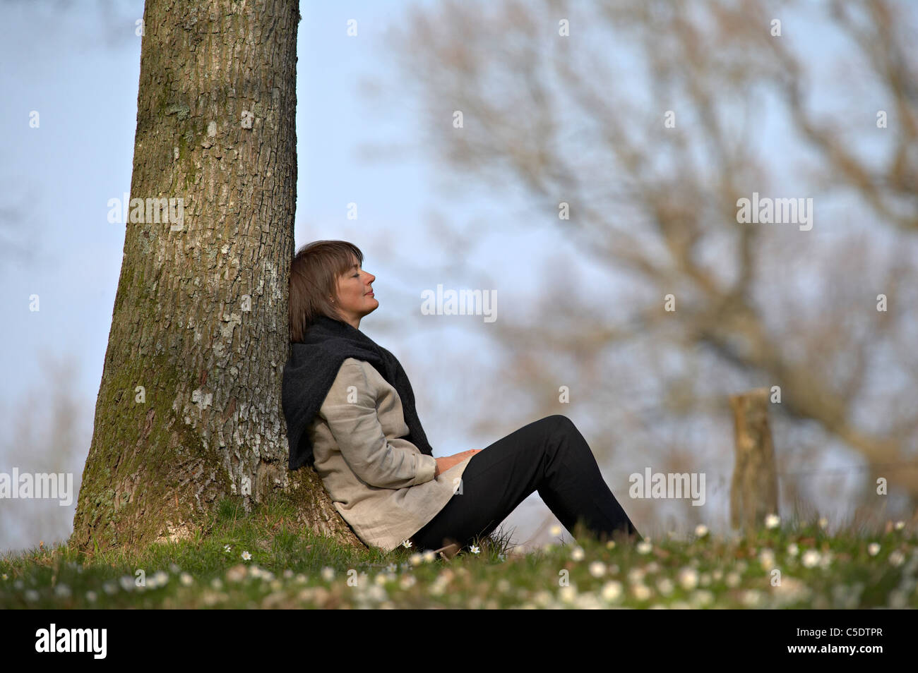 Person leaning against a tree hi-res stock photography and images - Alamy