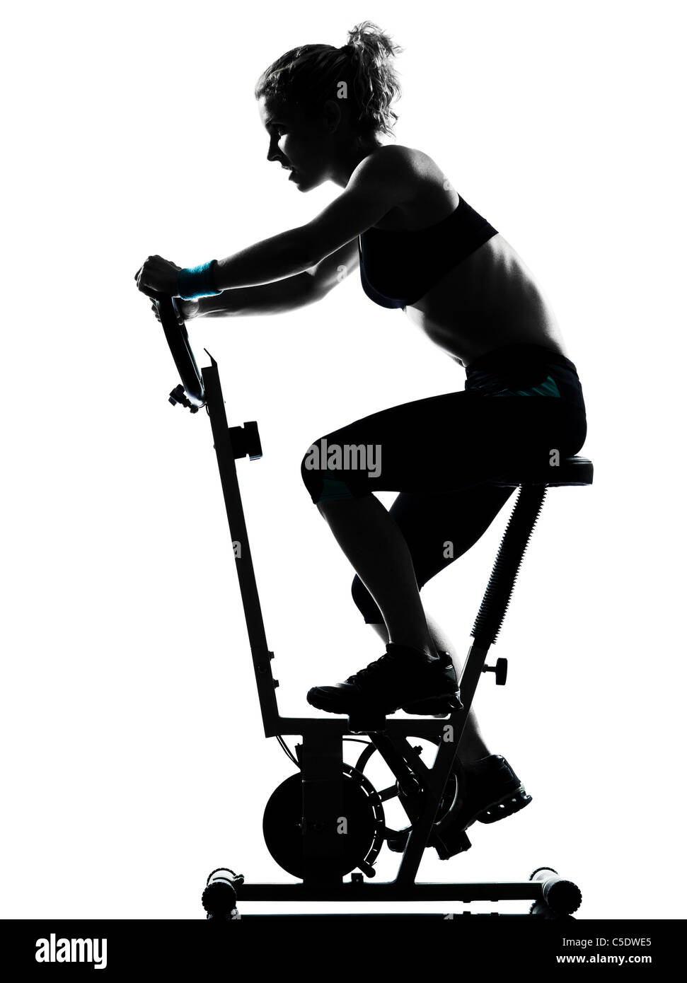 one woman biking exercising workout fitness aerobic exercise posture on ...