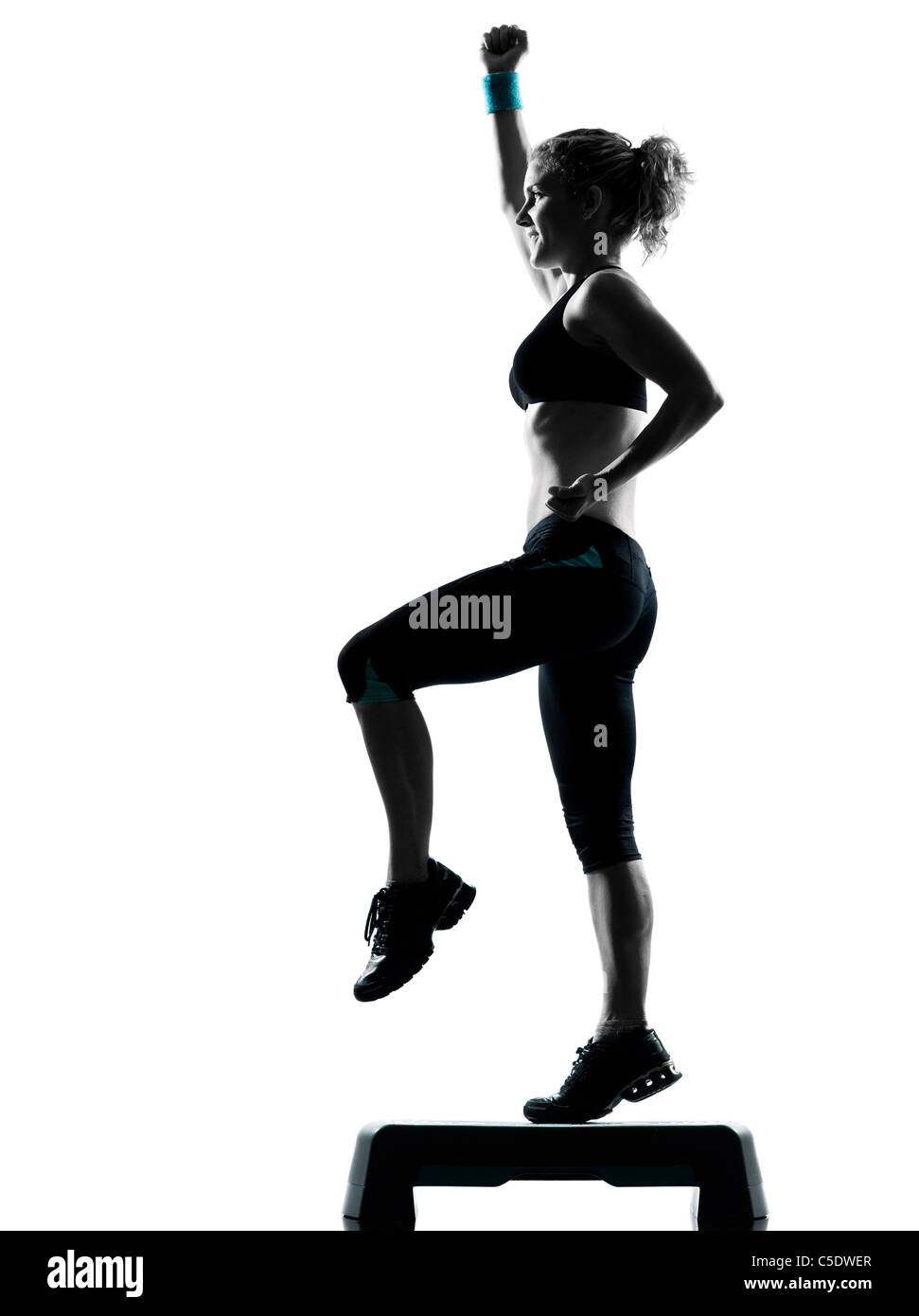 one woman exercising workout fitness aerobic exercise posture on studio ...