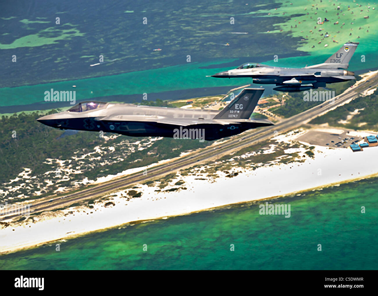 F-35 Joint Strike Fighter Lighting II flying above the coast of Florida ...