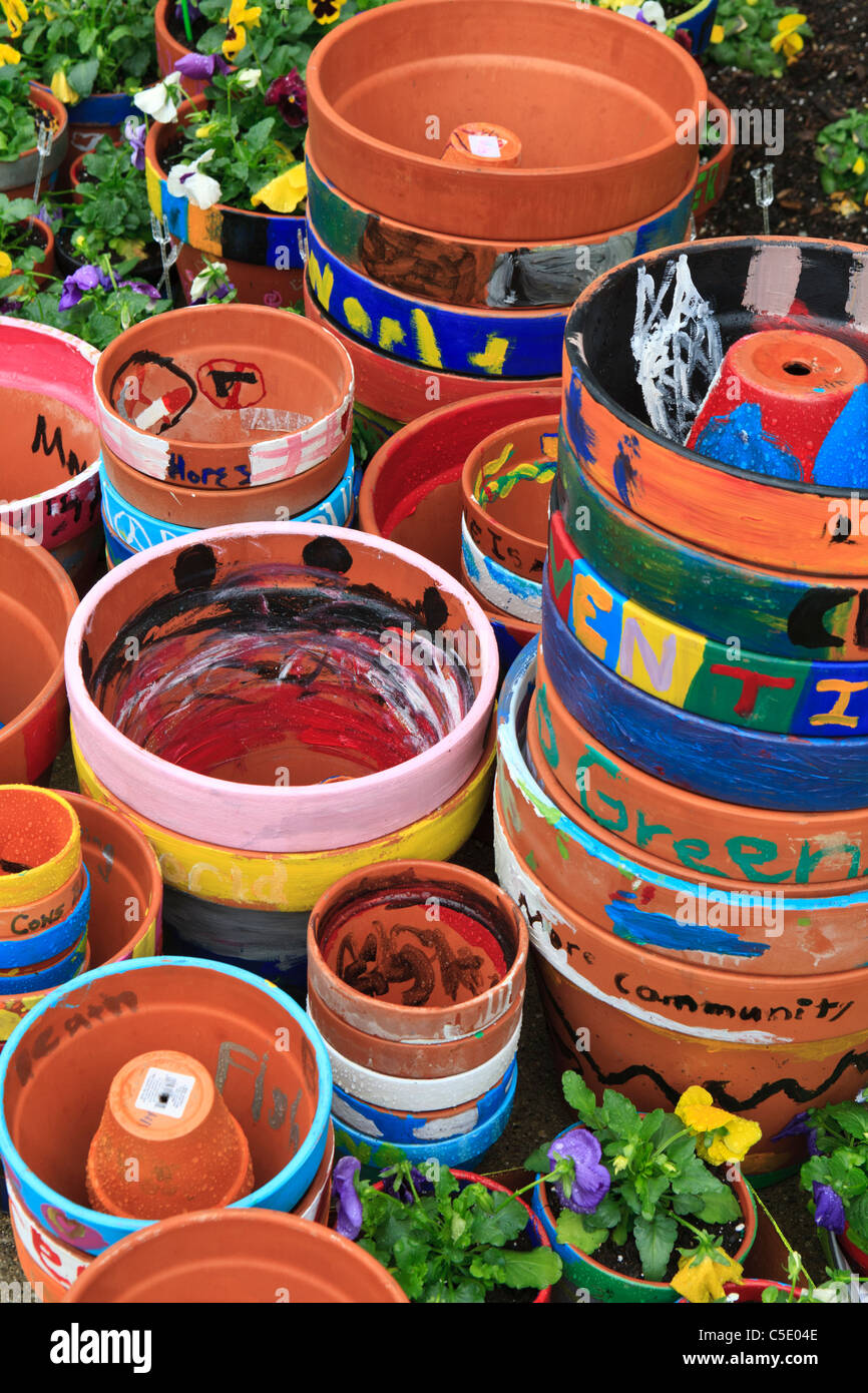 Decorated flower pots at public conservatory Stock Photo - Alamy