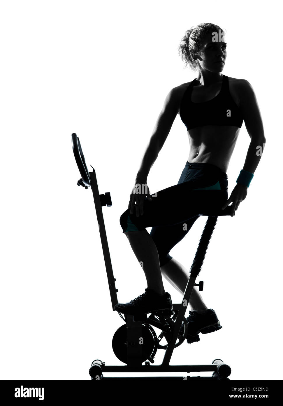 one woman biking exercising workout fitness aerobic exercise posture on ...