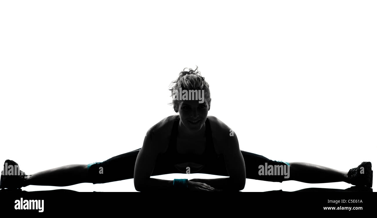 one woman exercising workout fitness aerobic exercise stretching the ...