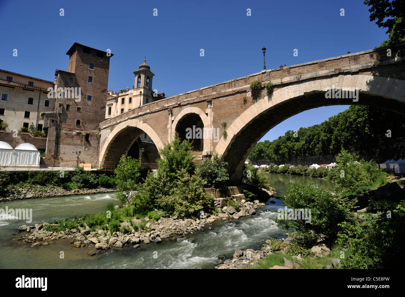 italy, rome, tiber river, isola tiberina, pons fabricius, ponte ...