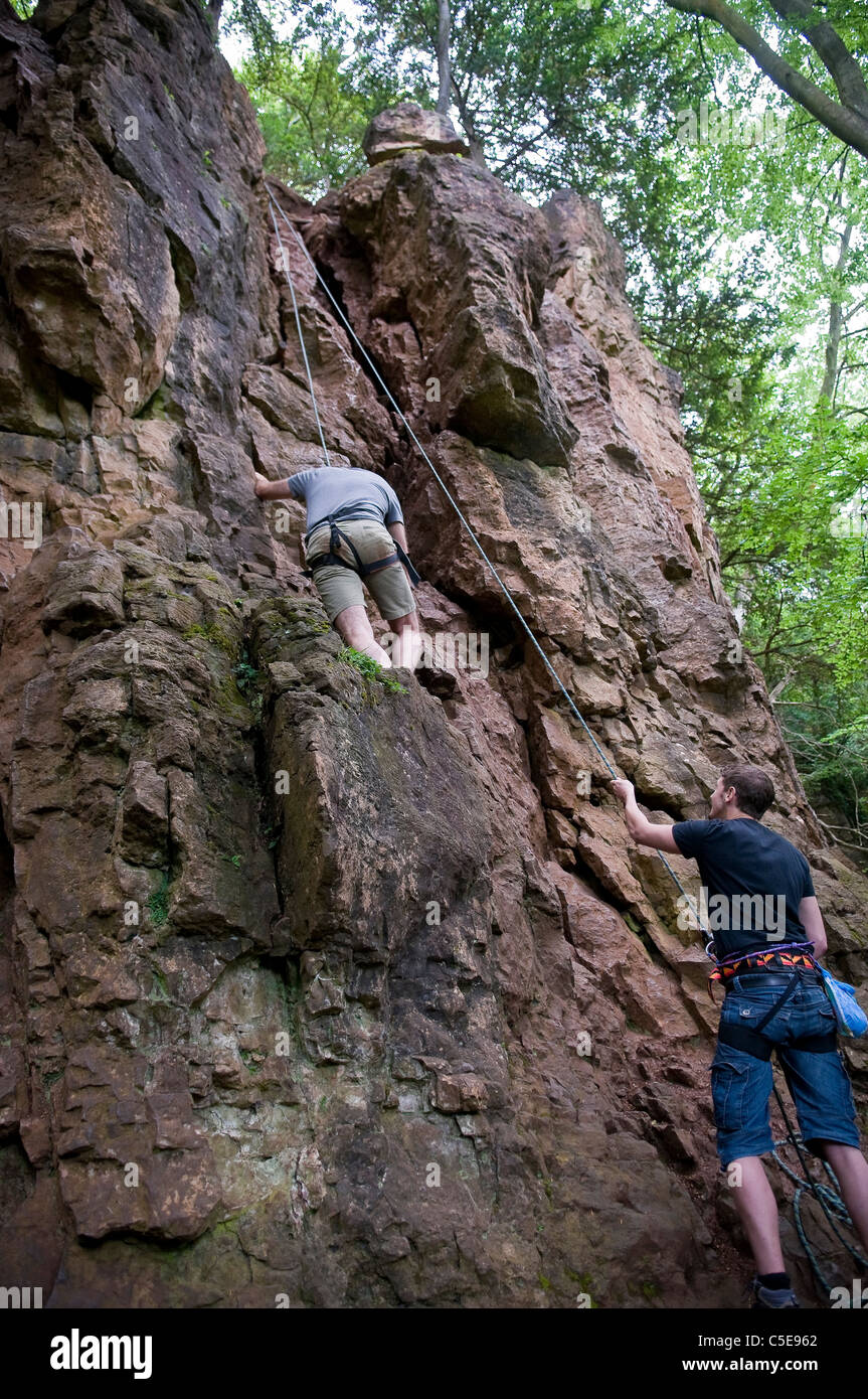 Rock climbing with ropes at Symonds Yat in the Wye Valley, Forest of ...