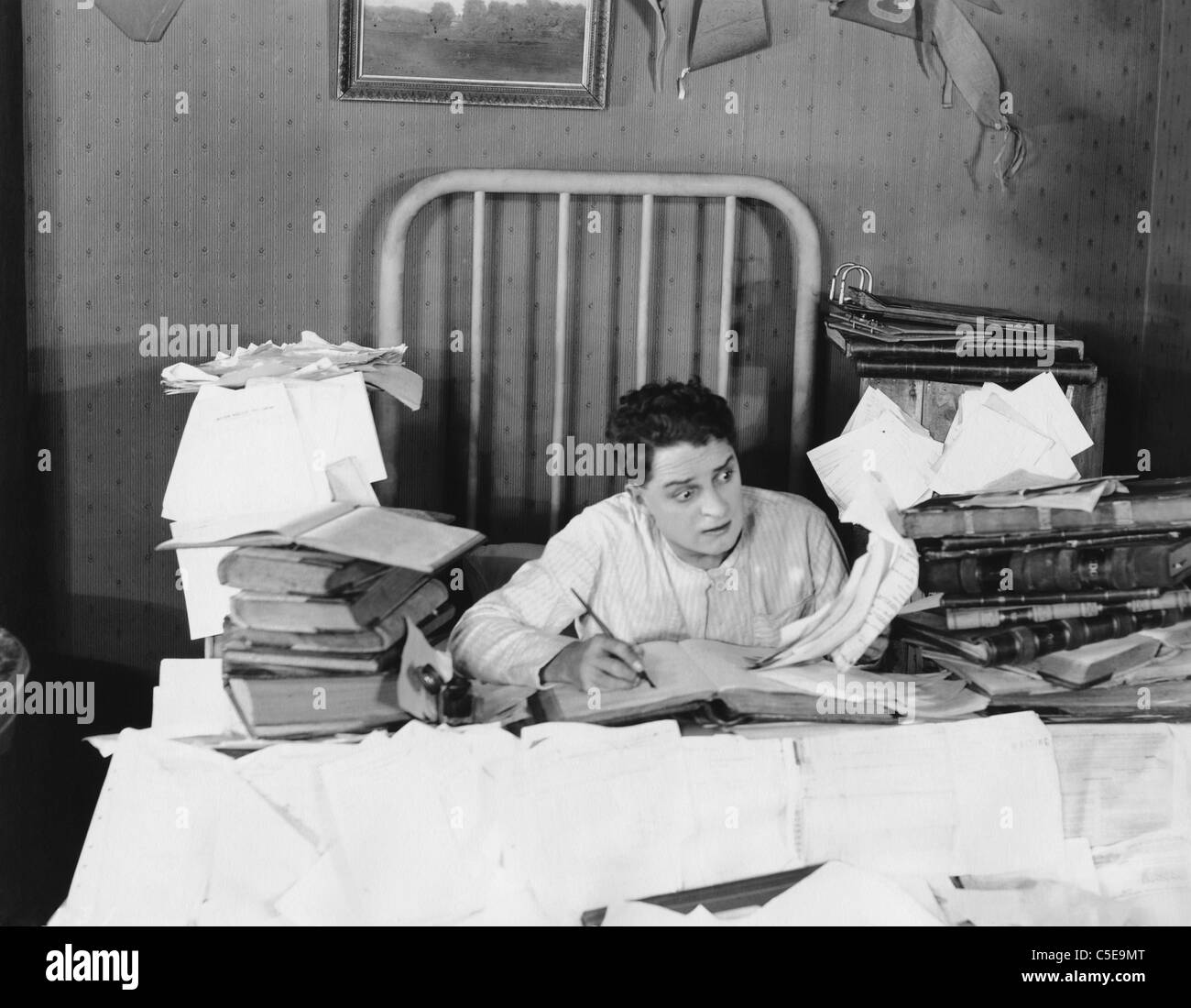 Exhausted man at work Black and White Stock Photos & Images - Alamy