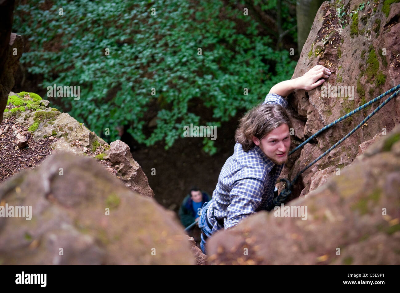 Rock climbing with ropes at Symonds Yat in the Wye Valley, Forest of ...