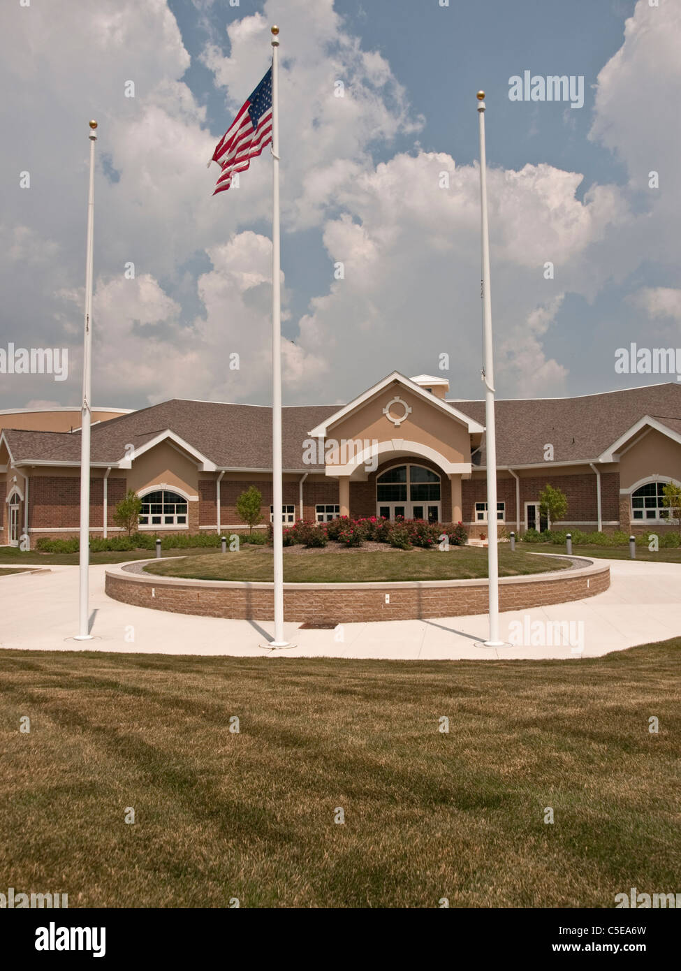 New contemporary style public school on a summers day when the students ...