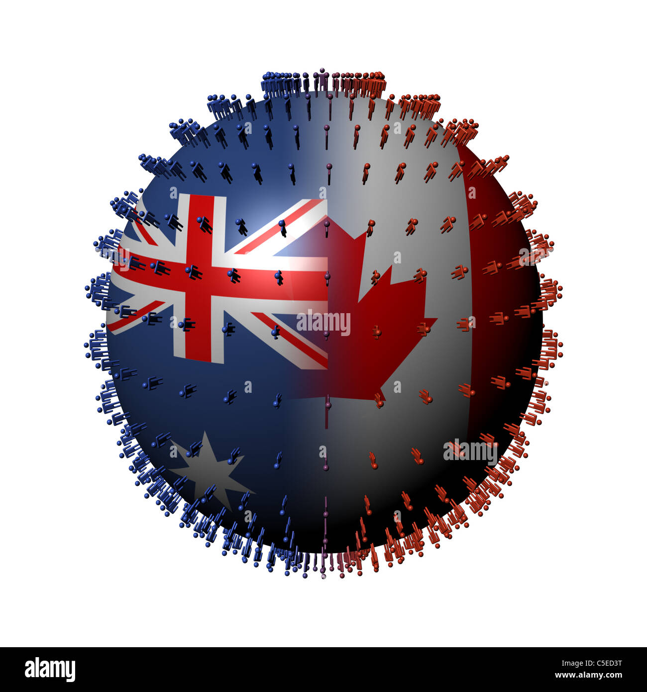 Australia Canada flag sphere surrounded by people illustration Stock ...