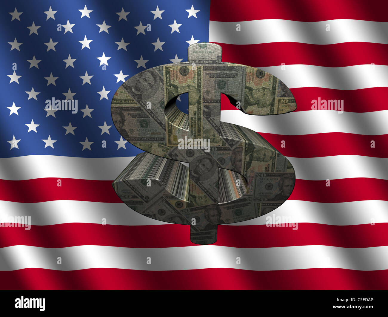 American dollar symbol on rippled flag illustration Stock Photo - Alamy