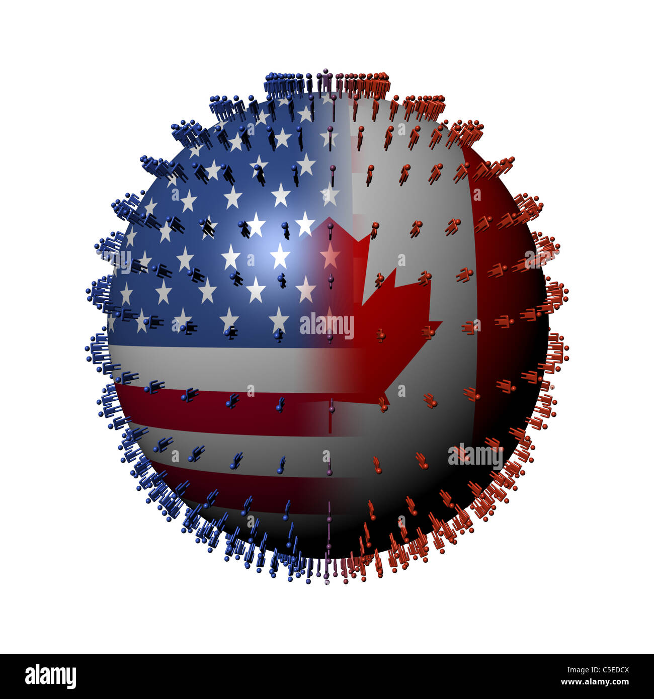 USA Canada flag sphere surrounded by people illustration Stock Photo ...