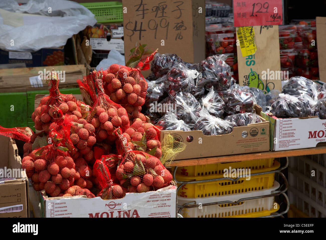 lychees and cherries fresh fruit on a stall toronto ontario canada ...