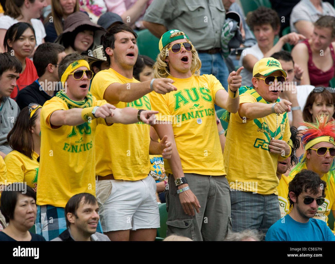 Australian fans sing on Centre Court during the 2011 Wimbledon Tennis ...