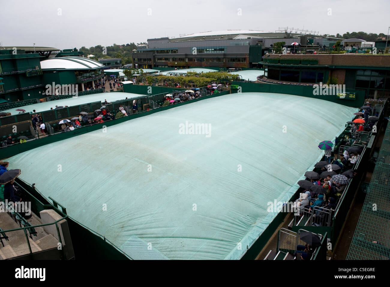 A covered court 18 in the rain during the 2011 Wimbledon Tennis ...
