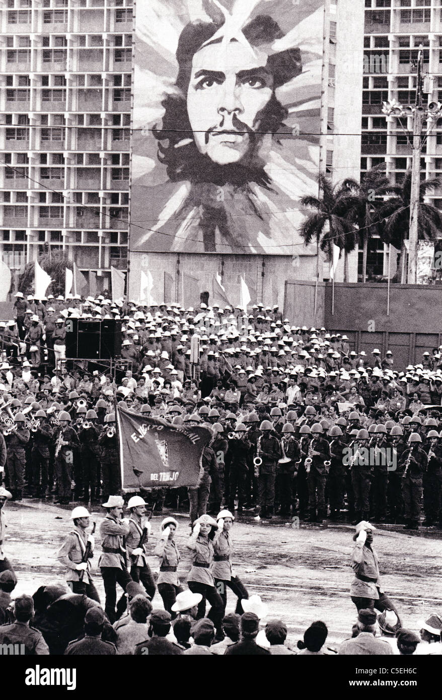 CUBA. May Day parade in Revolution Square, Havana, with billboard of ...