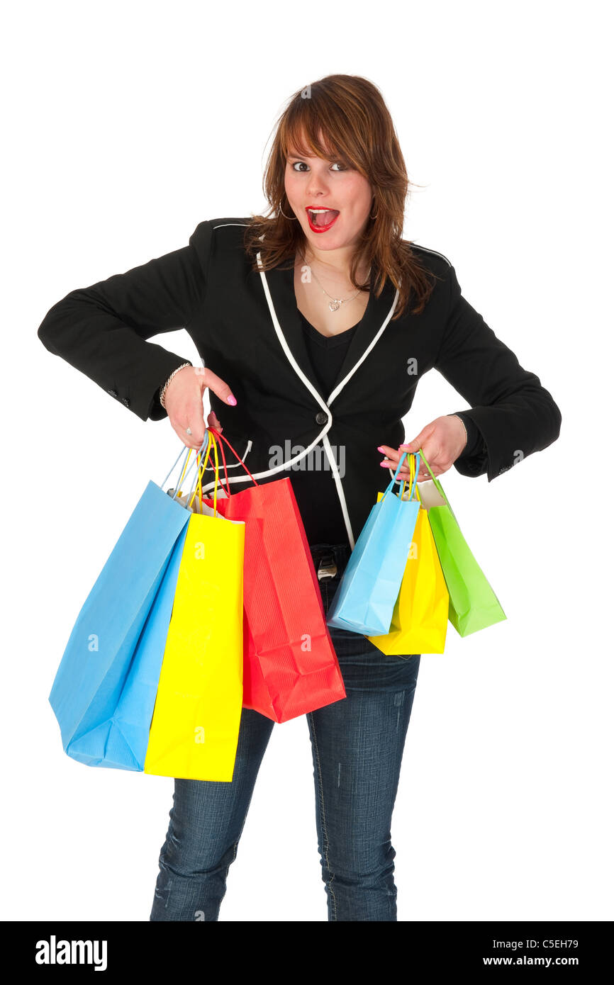 Girl is exciting by shopping with many colorful bags Stock Photo - Alamy