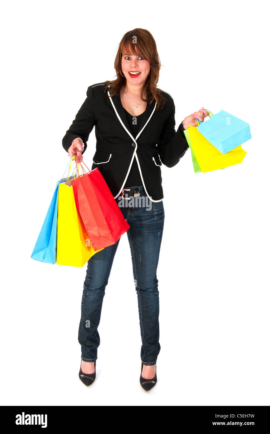 Girl is exciting by shopping with many colorful bags Stock Photo - Alamy