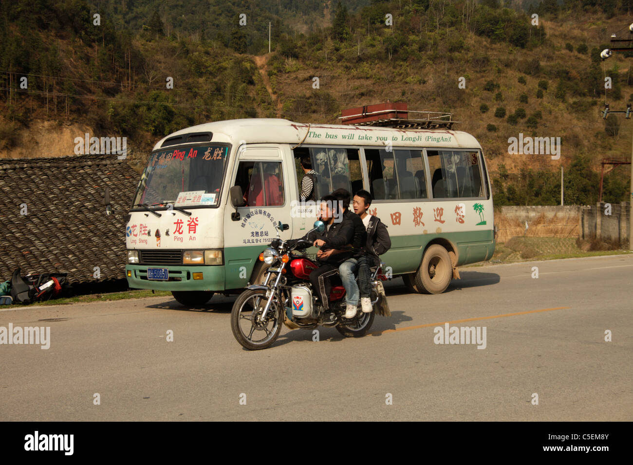 bus to the world-famous rice terraces of Longji in Ping An, Guangxi ...